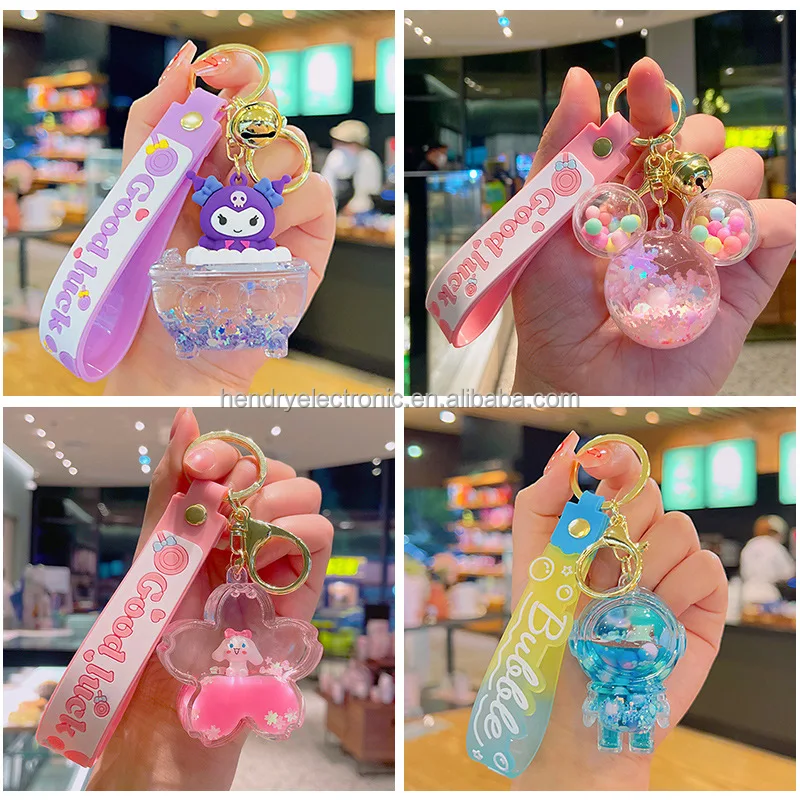 New Cute Acrylic Keyring Spaceman Key Chain Oil Floating Sugar Bean ...