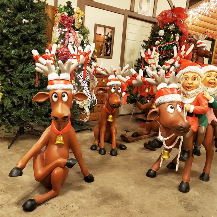 Christmas Christmas Outdoor 3d Resin Santa Claus Reindeer Statue Life ...