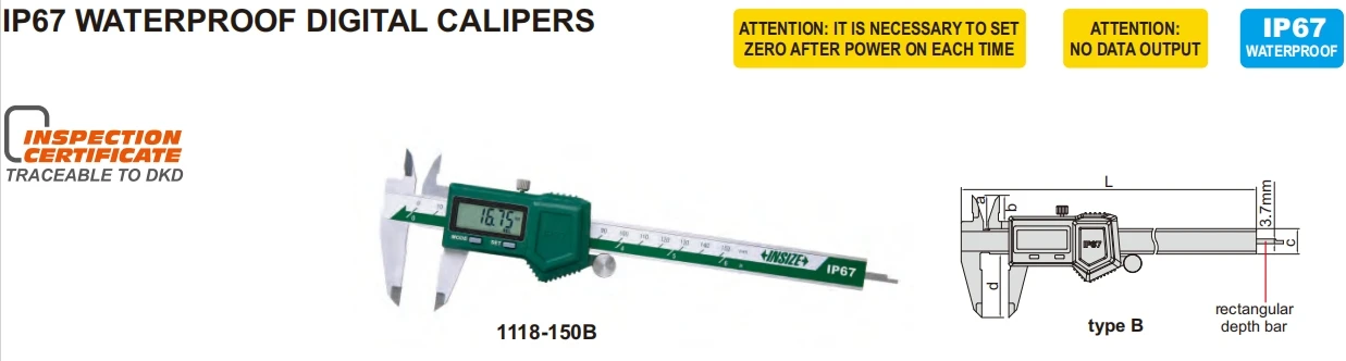 INSIZE IP67 Waterproof Digital Calipers - Reliable Precision