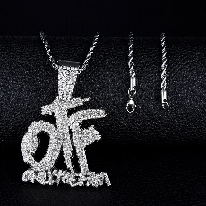 Full Diamond Letter Otf Pendant Necklace Personalized Creative Hip-hop ...