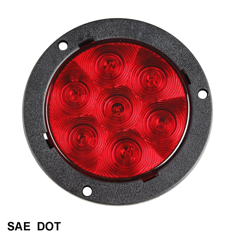 4 Inch Round LED Light Stop/Tail/Turn, Flange Mount Plain Ring Rear ...
