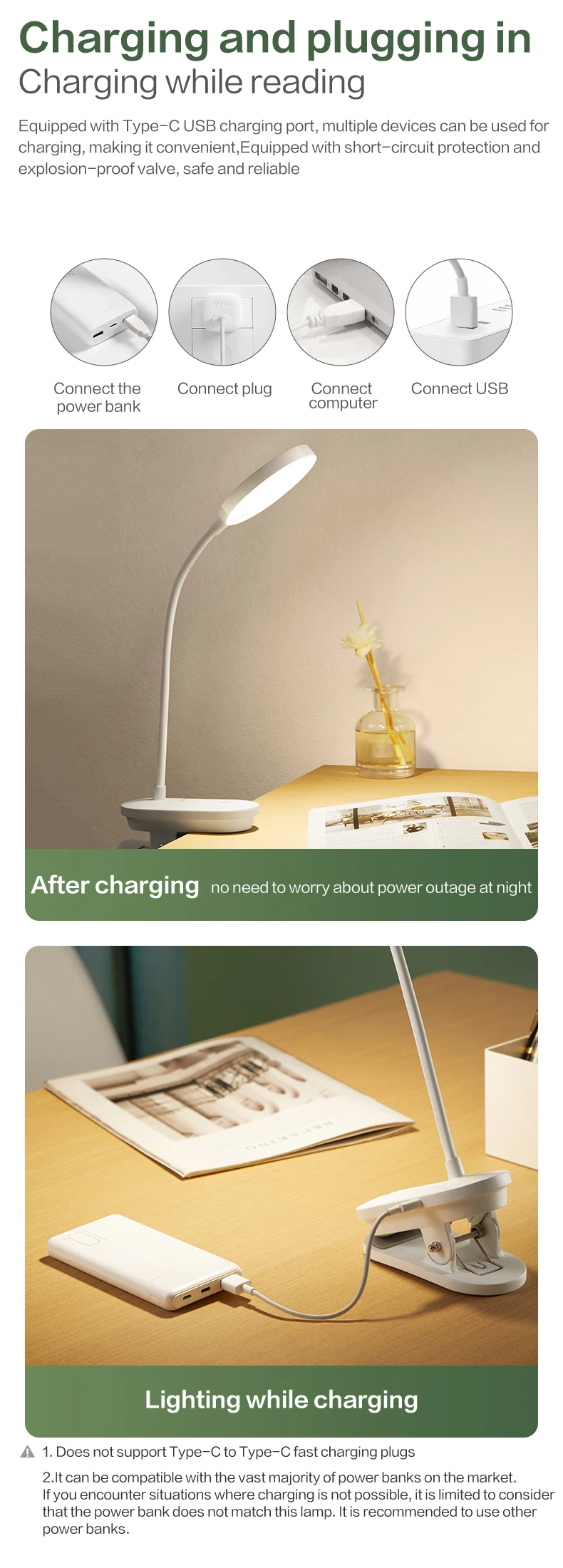 Bull 5w Led Portable Circular Rectangular Clip-on Charging Table Lamp ...