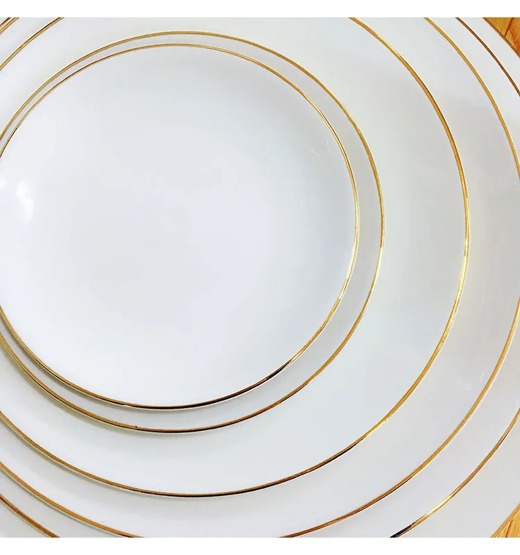 Porcelain Dinner Plate Sets with Gold Edge Luxury Flatware