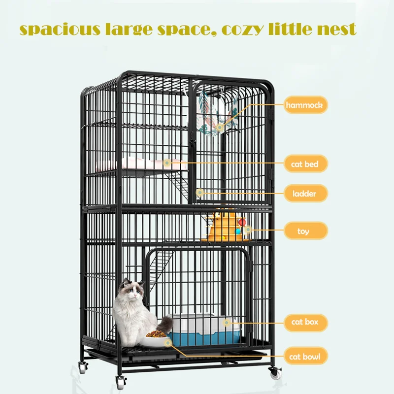 Large Durable Square Tube Cat Cages Metal Kennels Folding Stainless Cat ...