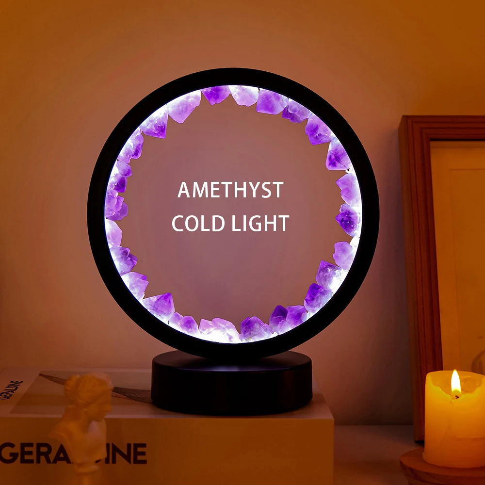Natural Stone Amethyst Crystal Round Lamp - Handmade Healing Stone ...