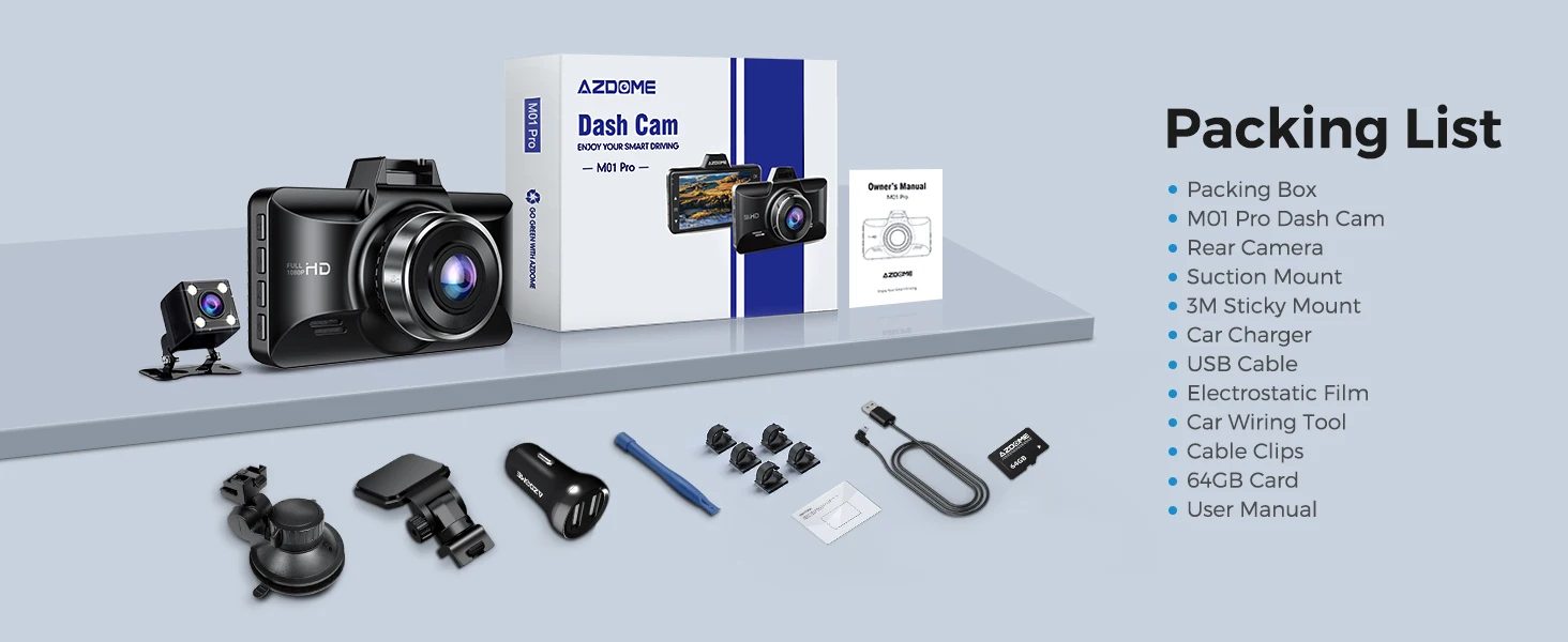 AZDOME M01 Pro 3'' Screen Dash Cam Car DVR 1080P Dash Camera Dual Lens ...