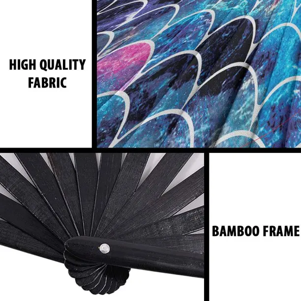 BSBH Luxury Large Clack Bamboo Hand Fan Custom Logo Folk Art Style for ...