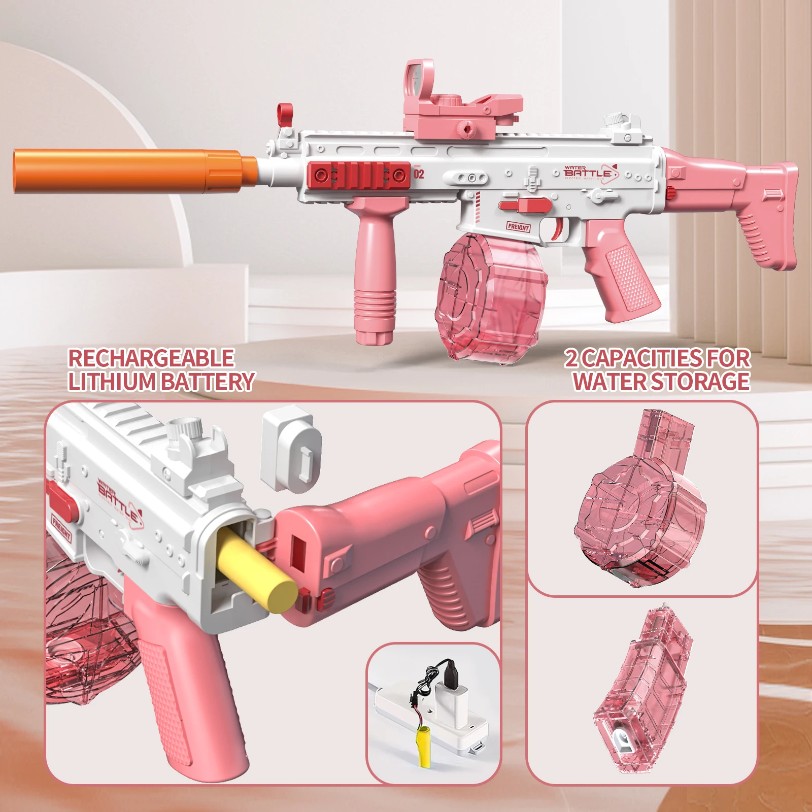 Pink Colored Crystal Water Bullet Gun - Fun Outdoor Toy