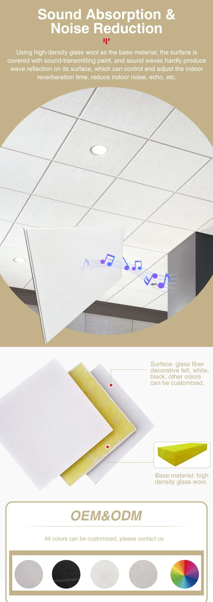 Fiberglass Ceiling Boards with NRC 0.9 - Acoustic Panels