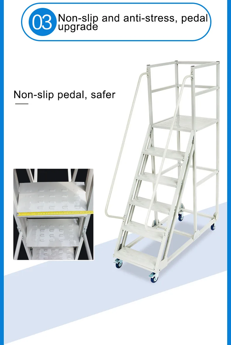 Warehouse Steel Safety Rolling Mobile Platform 6 Steps Ladder With ...