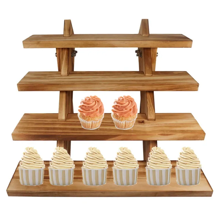 4 Tier Farmhouse Retail Display Tabletop Riser Wood Cake Stand For Food ...