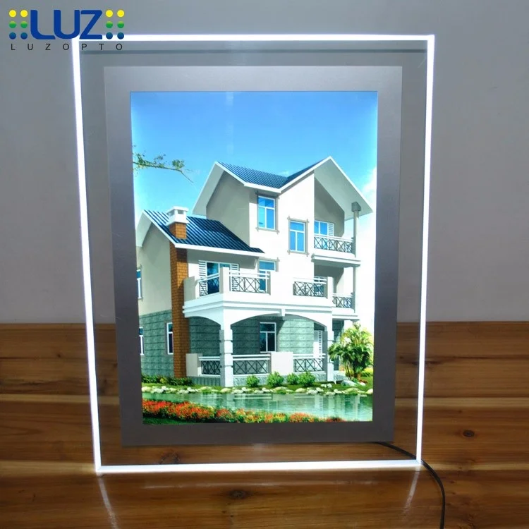 Clear Crystal Photo Frame Table Stand Led Lighting Menu A4 Led Frame ...