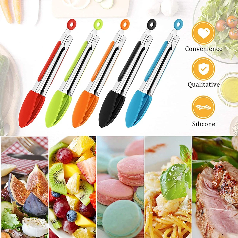 3 Piece Set Clip Silicone Metal Tongs Plastic Tong Stainless Steel Food ...