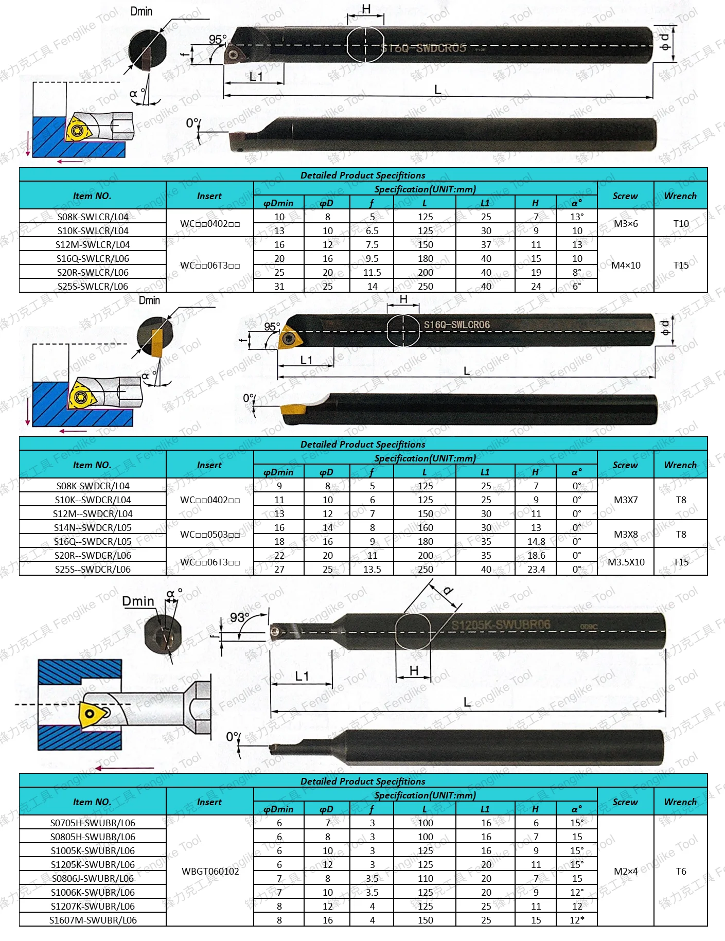 WCGT WBGT Insert SWDCR/L SWUBR/L CNC 95-degree Lathe Boring Tool Holder ...