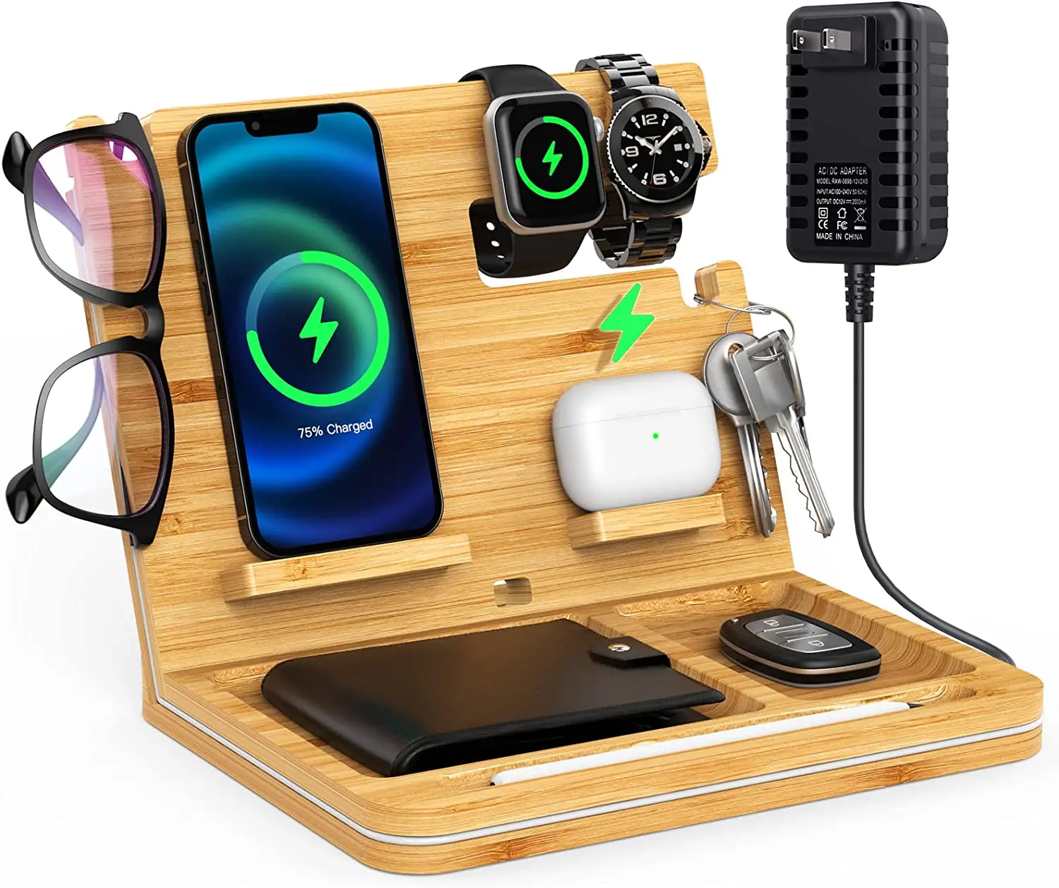 Smart Wood Phone Docking Station-nightstand Organizer With Key Holder ...