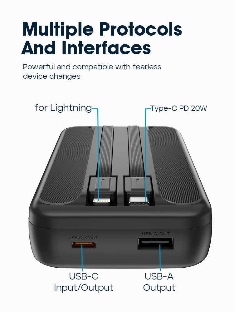 Built In Two Charging Cables Pd Fast Charging 20000mah Big Power Bank ...
