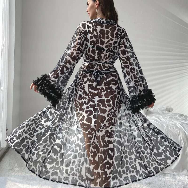 See Through Mesh Sexy Cheetah Long Robe For Women - Buy Long Robe For ...