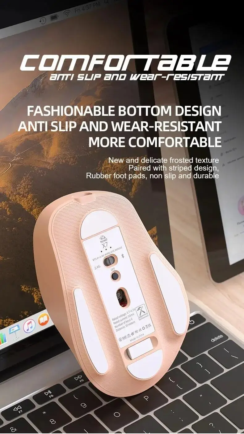 X7 Dual Mode Bluetooth Rechargeable 2.4g Wireless Mice 4000 Dpi 6 Mute ...