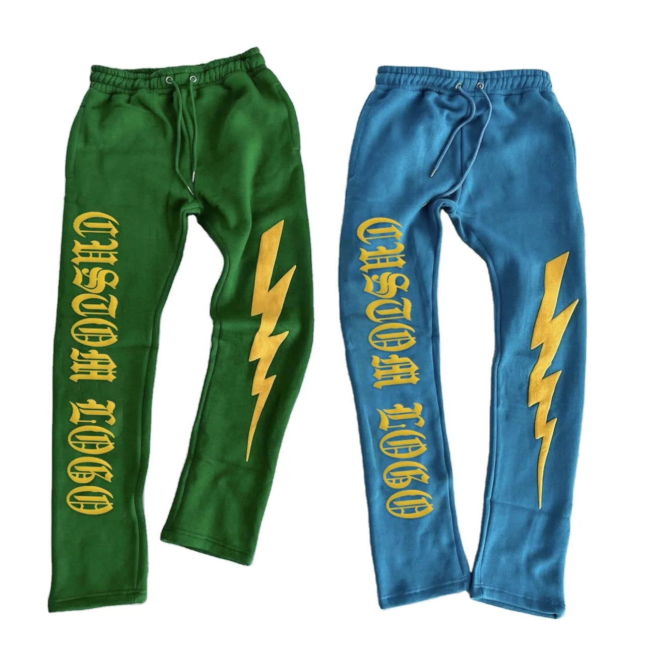 Custom LOGO Cotton Jogger Track Pants Fleece Winter Male Straight Skull Print Graphic Trousers Stacked Flare Sweatpants for Men