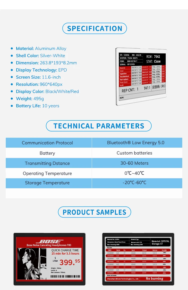 Minew ESL大屏幕显示器11.6英寸贴纸Wifi数字电子纸张墨水标签电子货架价格标签办公室标签| Alibaba.com