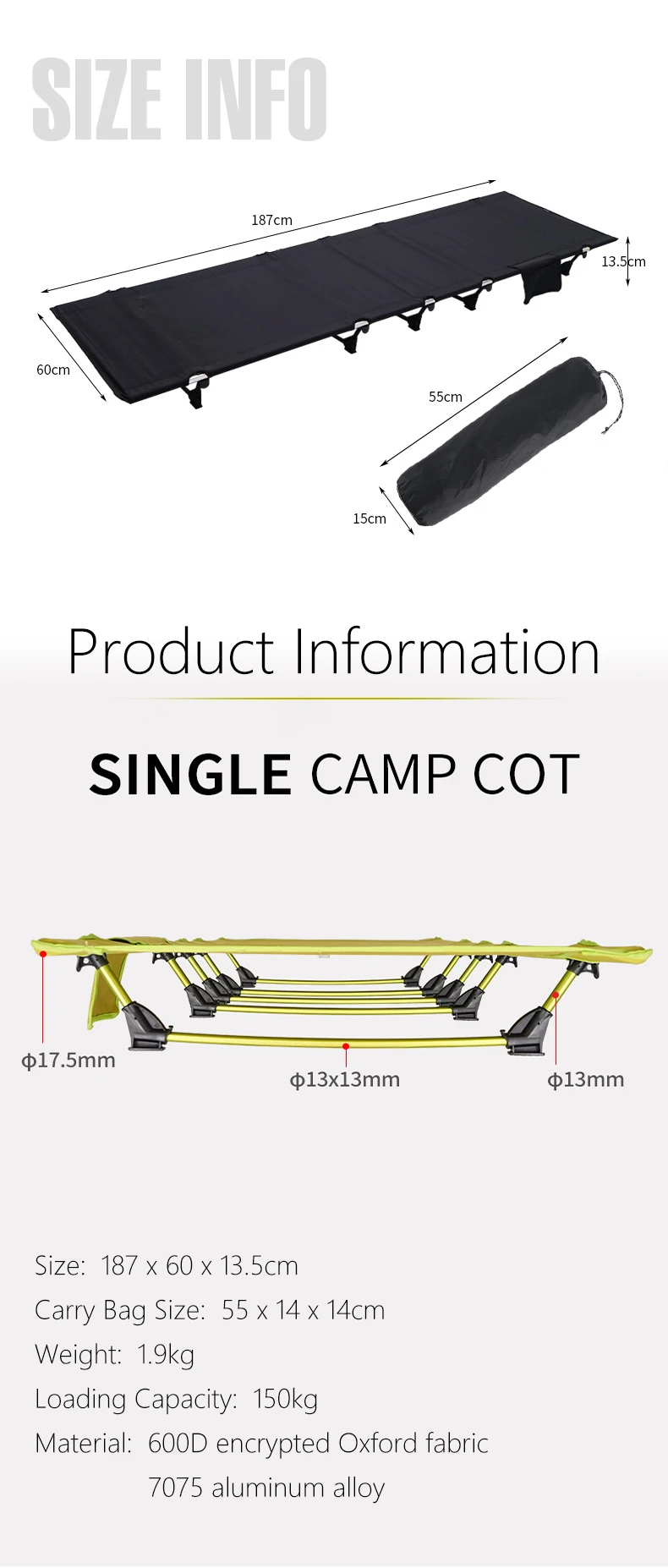 Outdoor Lightweight Folding Bed Portable Camping Simple Marching Bed ...