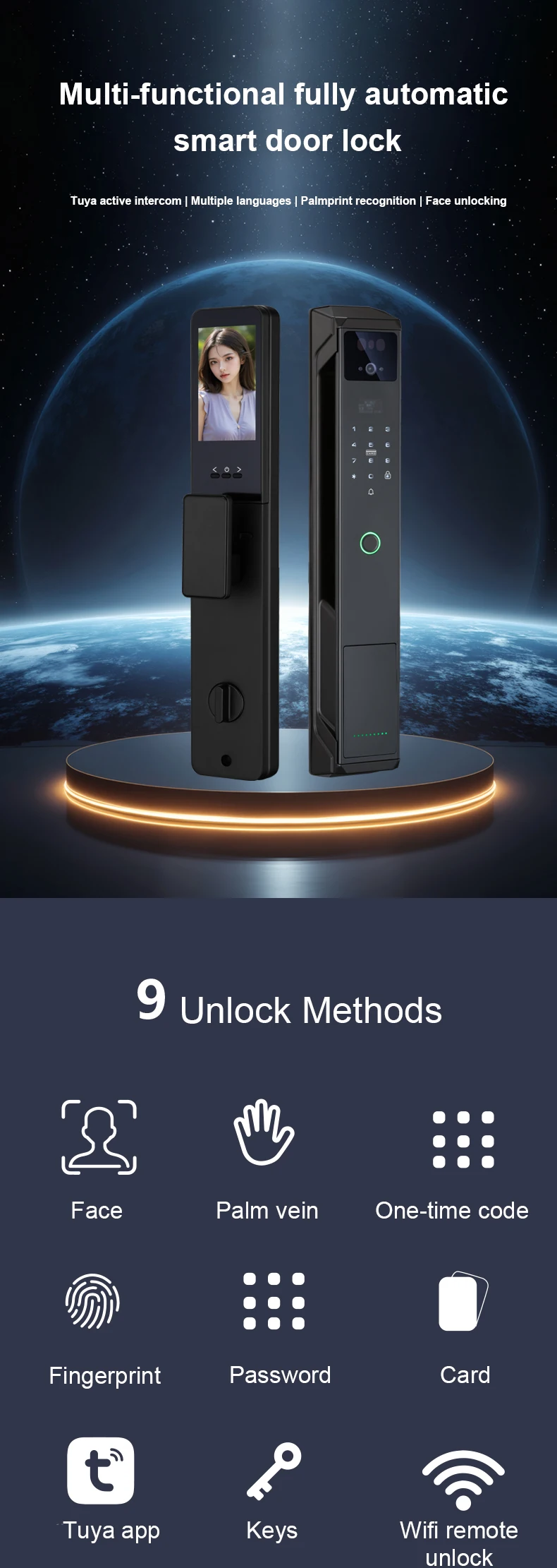 Glomarket Tuya App Smart Door Lock Electronic Automatic 3d Face Recognition Fingerprint Keyless ...