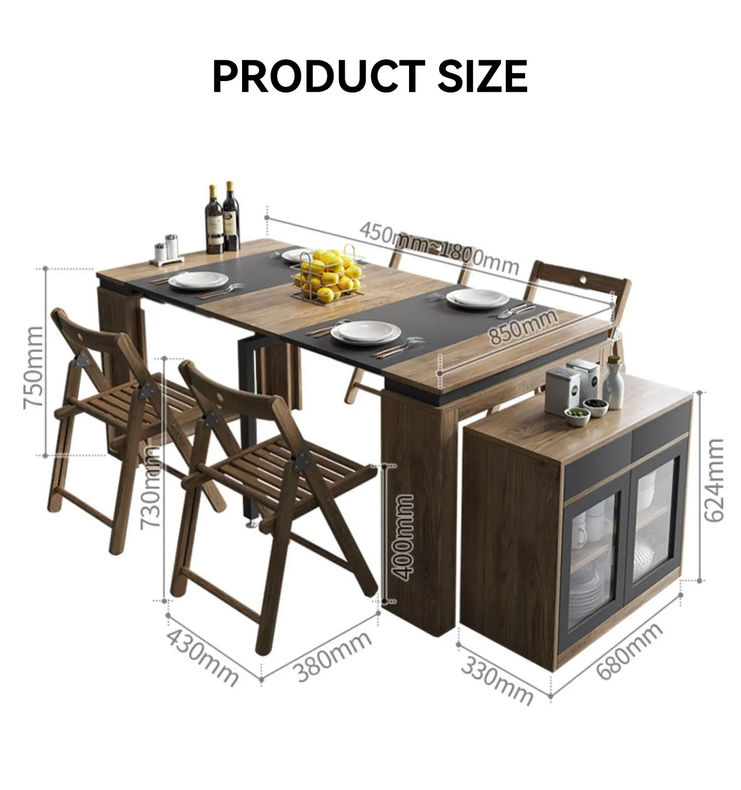 Nordic Small Unit Expandable Dining Table Chair Combination