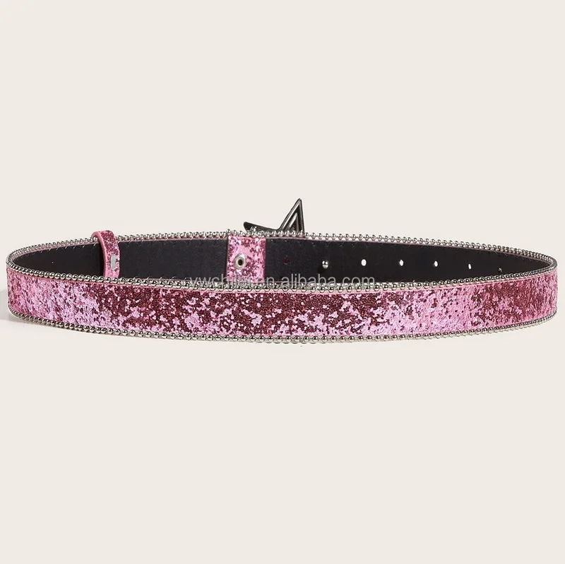 Women Shiny Sequins PU Leather Waist Belt Girls Bling Y2K Star Belts for Jeans Dress| Alibaba.com