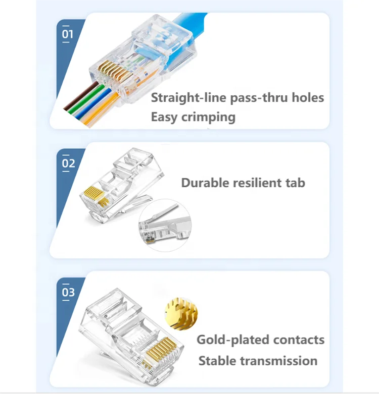 Ethernet Modular Rj45 Connector Utp Cat5e Cat5 8p8c Plug Pass Through ...