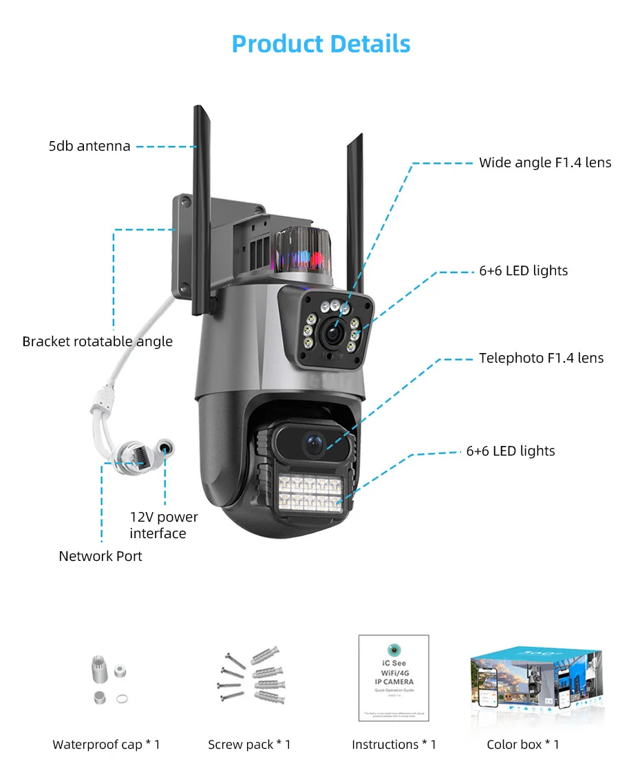 Icsee 2K Wireless Security CCTV IP PTZ Camera - 6MP Dual Lens