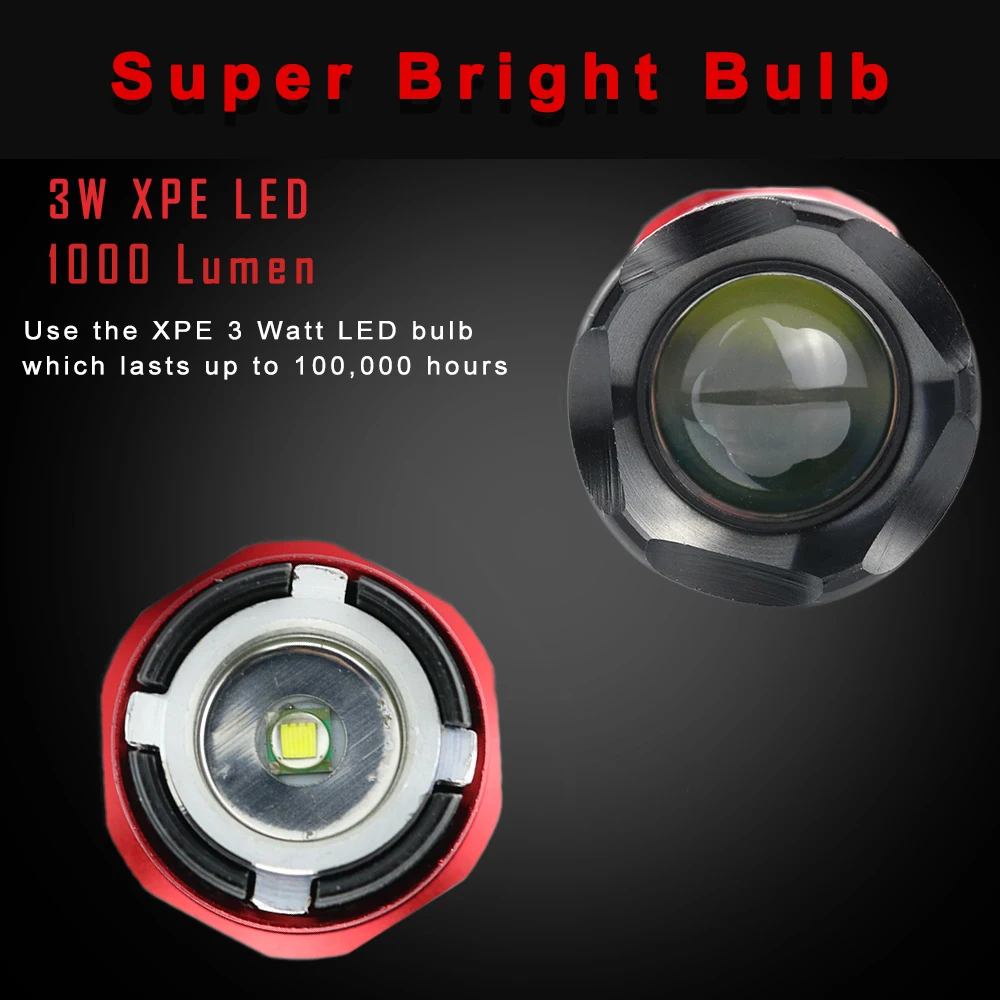 3W XPE Aluminum Tactical Flashlight - Adjustable & Rechargeable