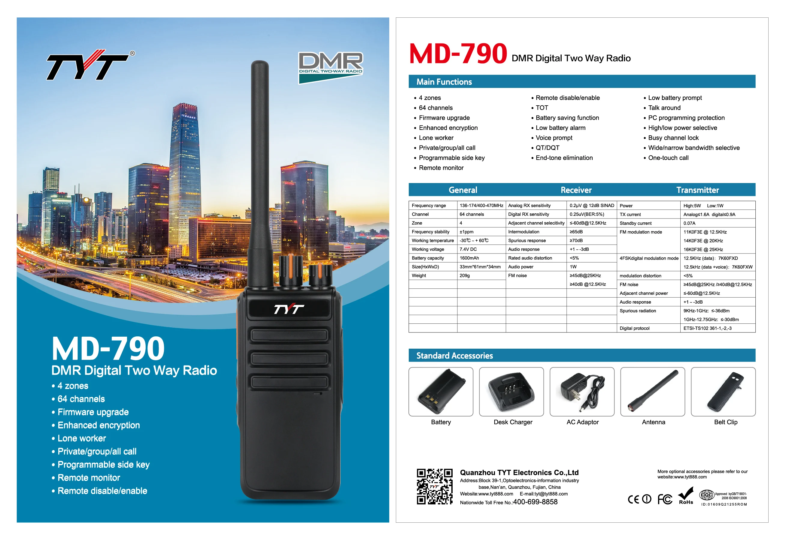 Tyt Md-790 Dmr Digital 5w Dual Band Aes Enhanced Encryption Walkie ...