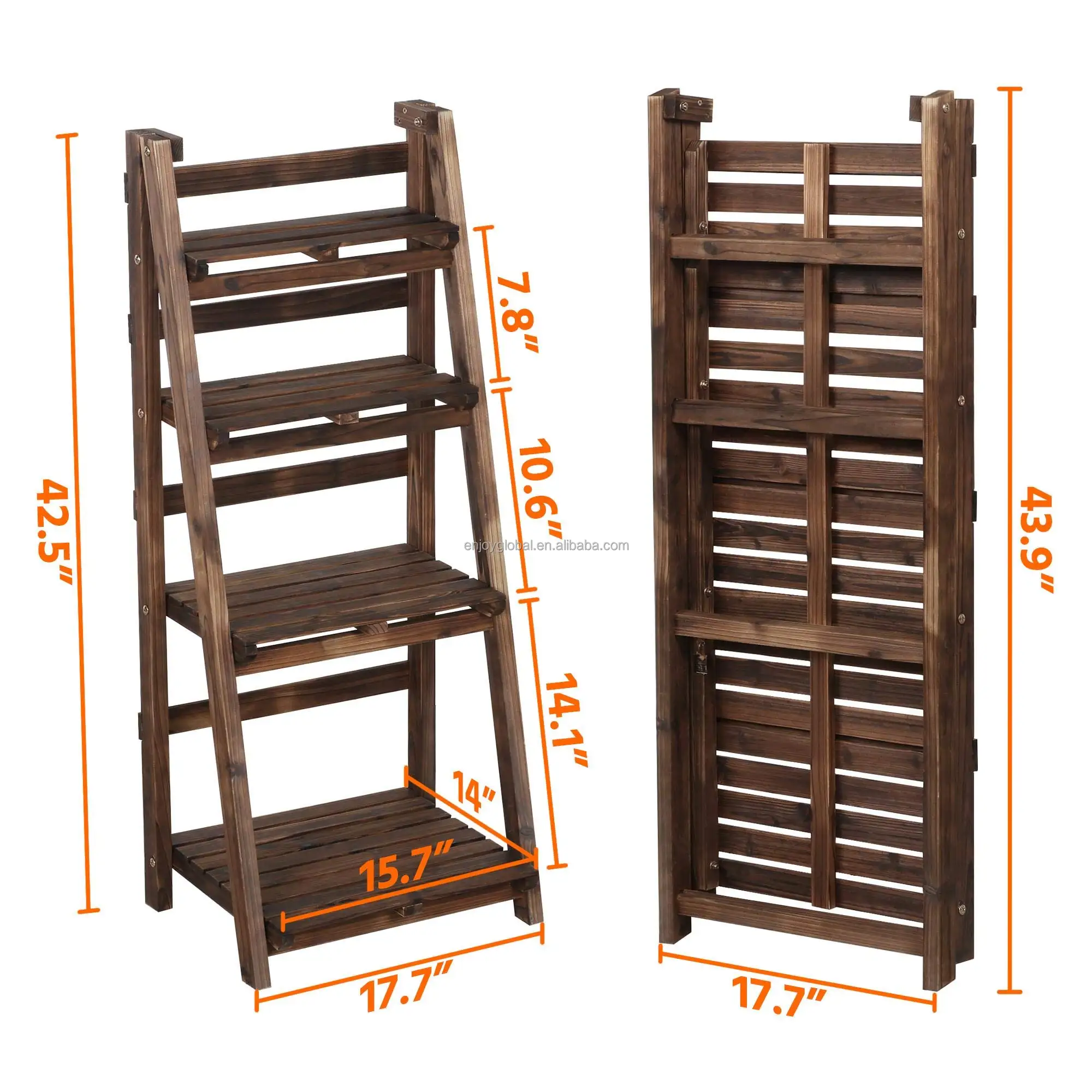 Wooden Foldable Ladder Shelf - Decorative Storage Solution