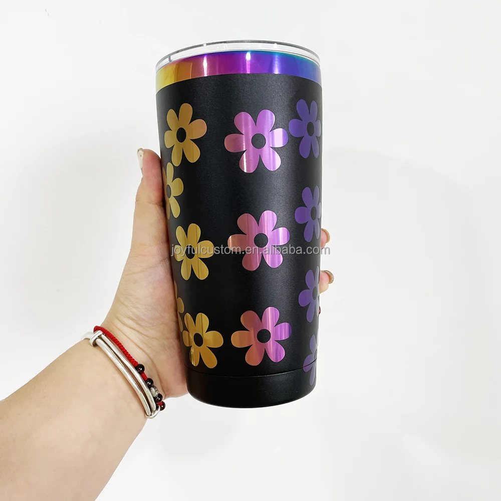 Stainless Steel Hot Pink Cups Vacuum Insulated Holographic Powder Coated Custom Rainbow Logo ...