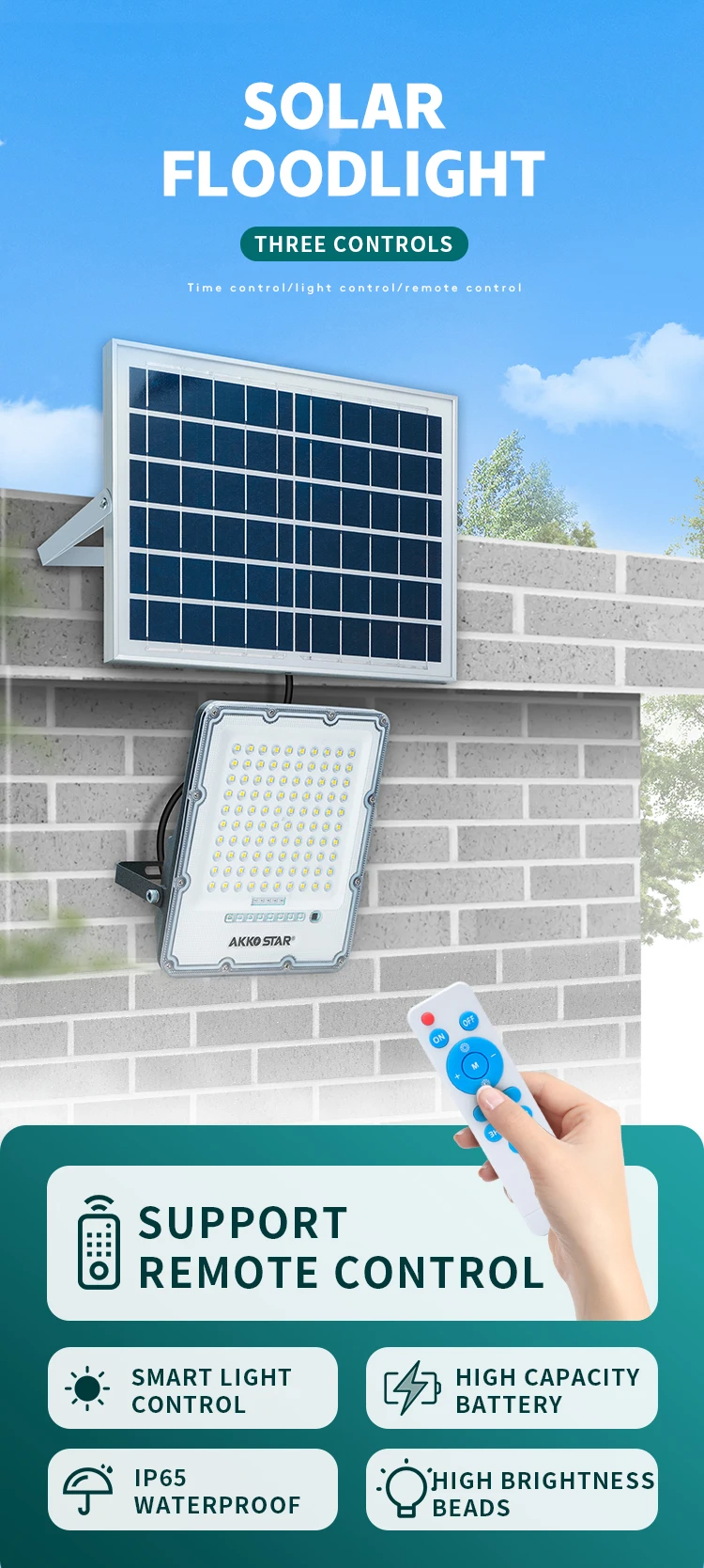 Akko Star Solar Flood Light 6500k - Buy Size 217*180*42mm Light Boad2835/0.5w Waterproofi P65 ...