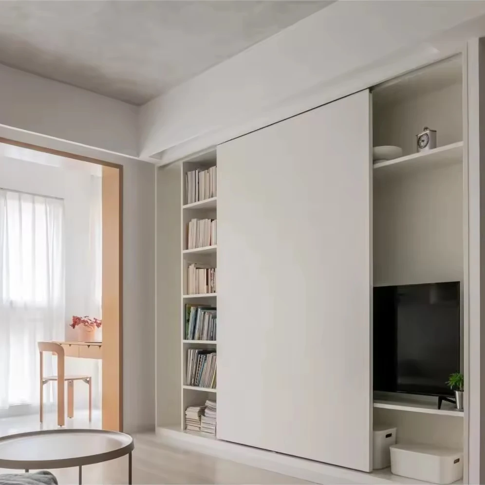 Modern Full Wall Hidden LED Bookshelves Display Cabinet TV Unit with ...