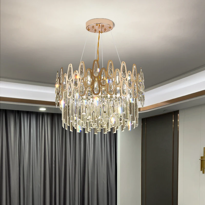 Luxury Round Gold Crystal Ceiling Light Modern Rectangle Crystal ...