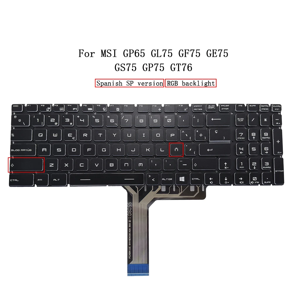 Sp Spanish With Rgb Laptop Keyboard For Msi Ge65 Ms-17e Gp75 Gp63 Gs75 ...