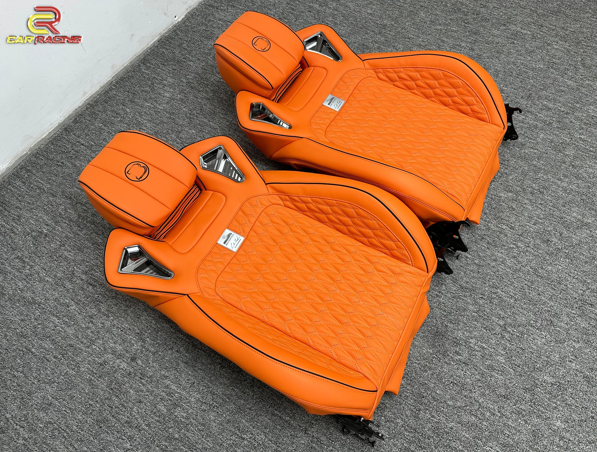 2 Piece B Style Leather Seat Customs Make Orange Color for Mercedes ...