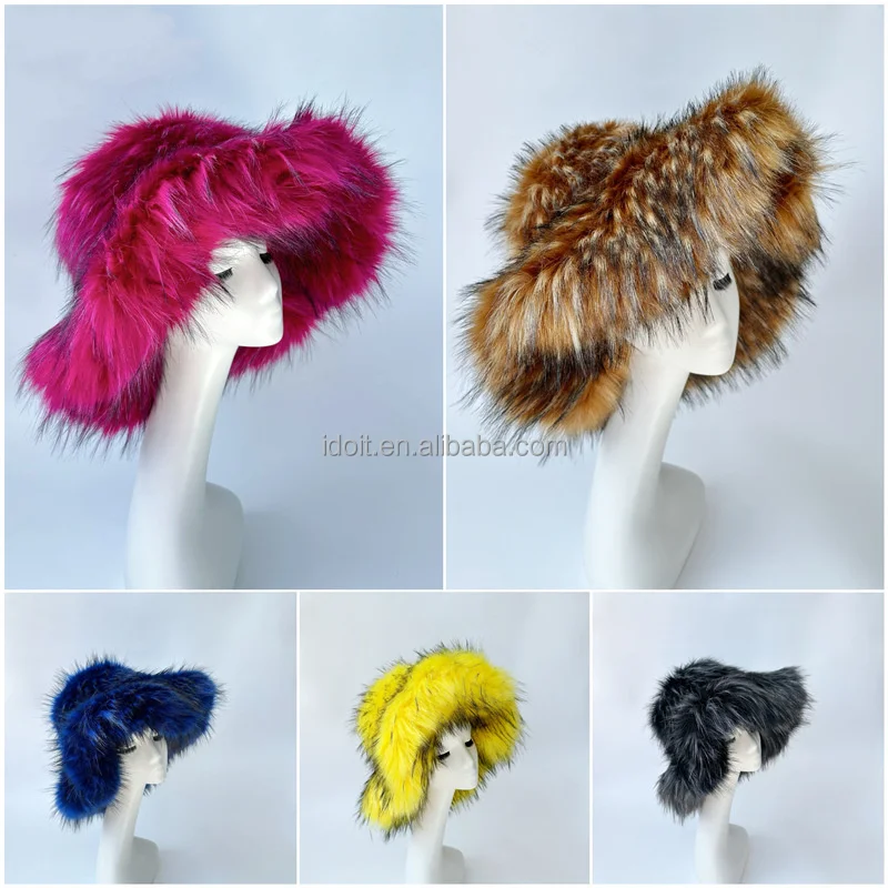 IDOIT Winter Latest Fashion Designer Fluffy Faux Fur Bucket Hats Y2K ...