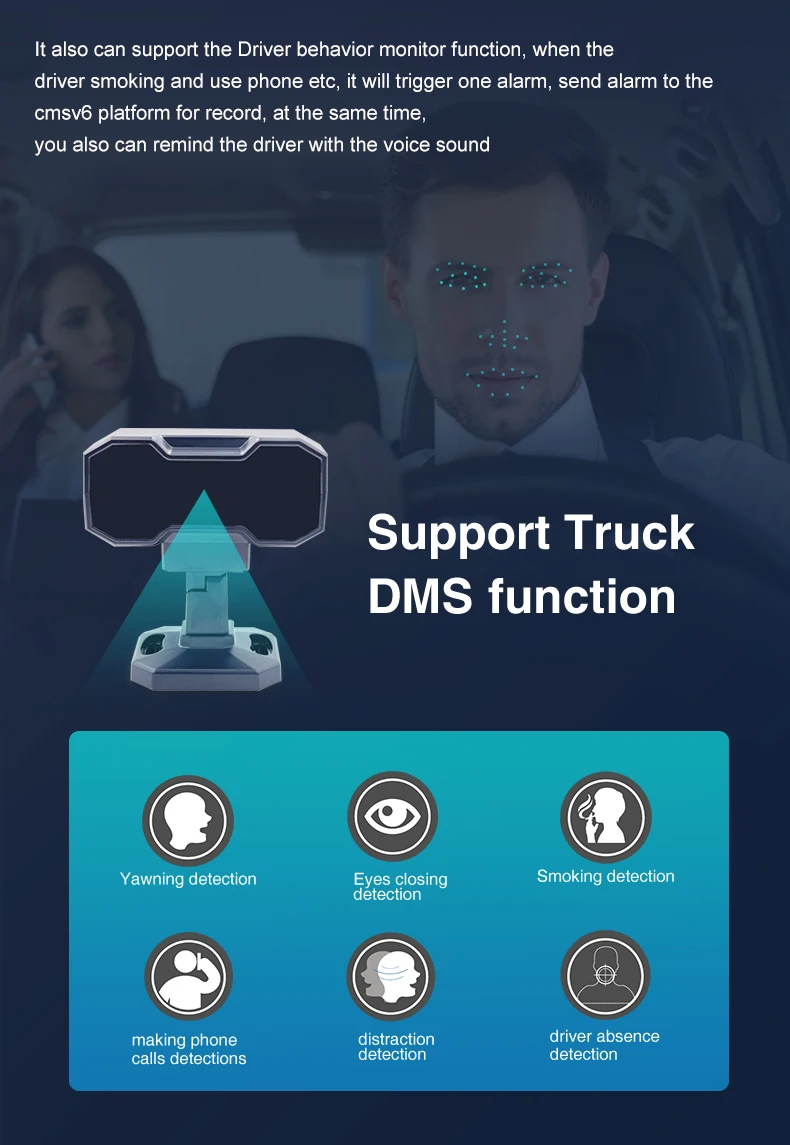 HD 4G Three Cameras Car Dashcam with Wifi GPS DMS ADAS