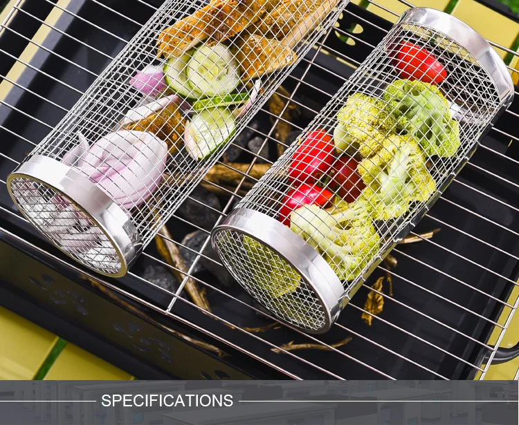 New Outdoor Rolling Grill Basket With Mesh Cover For Vegetable Meat ...