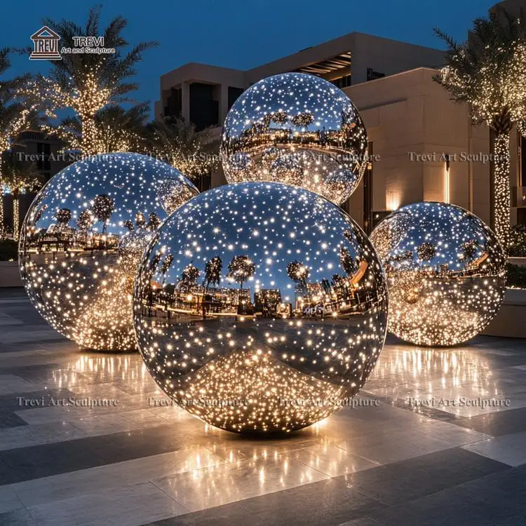 Street Landscape Gold Luminous Metal Ball Sculpture Stainless Steel ...