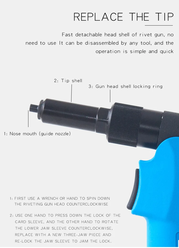 New Extra-Long Pneumatic Rivet Gun 2.4-4.0mm Convenient Self Suction ...