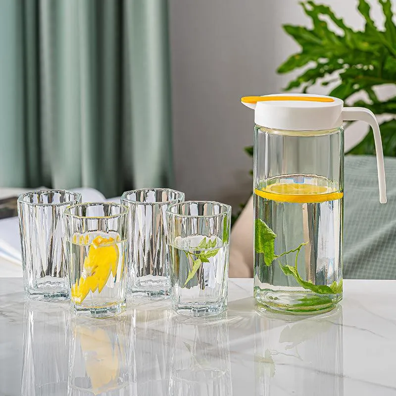 32oz 1Liter Round Glass Water Juice Jug With 4pcs Glass Cup Glass ...