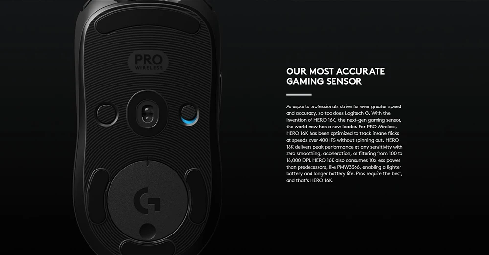 Logitech G PRO HERO Wireless Gaming Mouse - 16000 DPI RGB Dual Mode ...