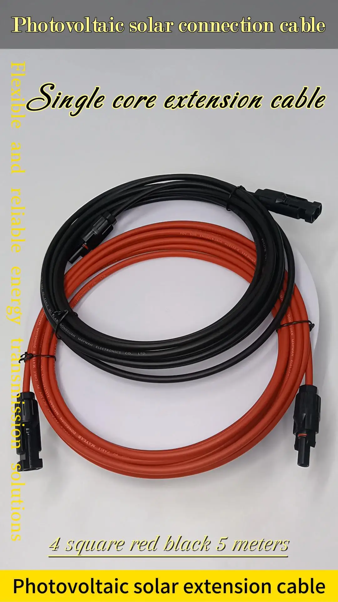 High Voltage 1000v Dc Solar Pv Cable Ip68 Waterproof Solar Pv 2.5/4/6 ...