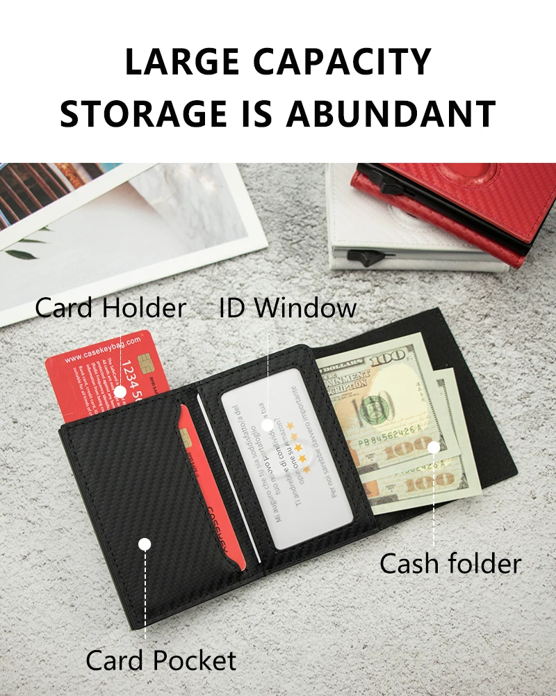 Casekey Custom Logo Carbon Fiber Trifold Smart Wallet Rfid Popup Card ...