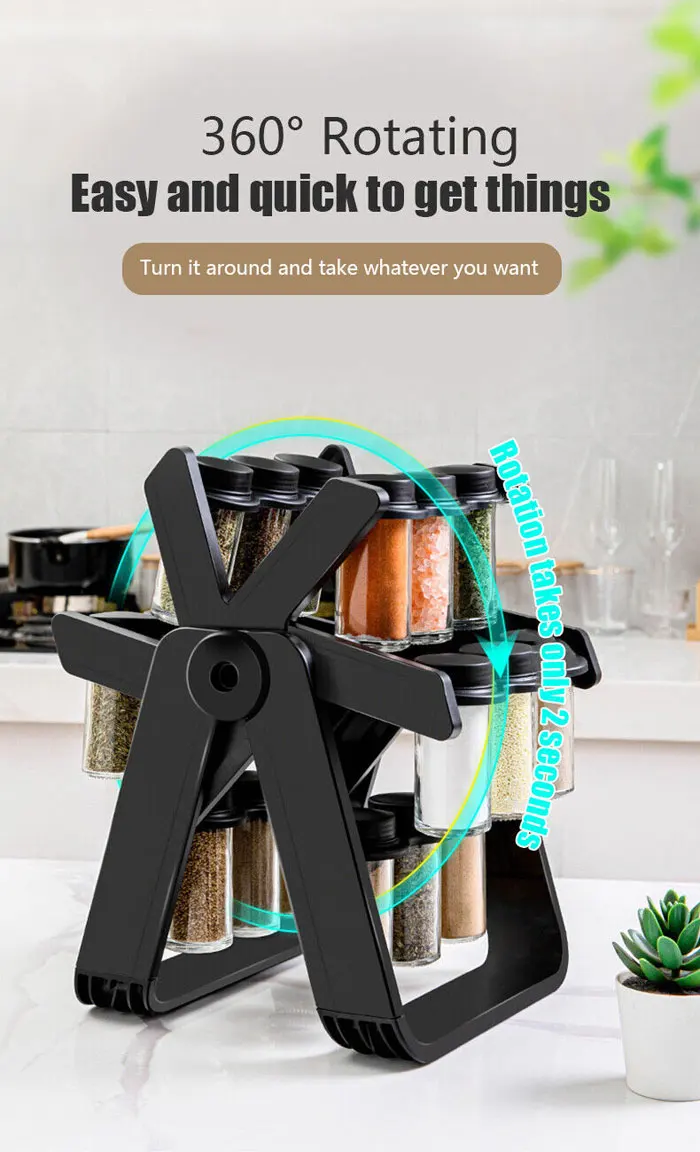 360 Rotating Spice Rack Kitchen Organizer with 18 Glass Jars Seasoning ...