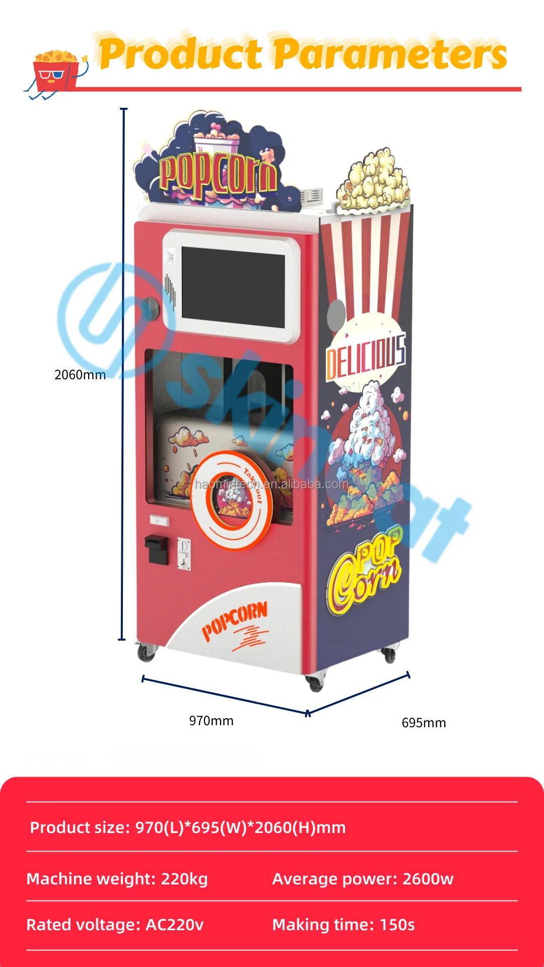 Hot Food Popcorn Vending Machine With Touch Screen Hot Food Fully ...